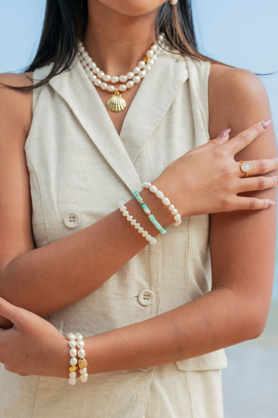 White Pearl and Pikake Bracelet - Momilani– ke aloha jewelry